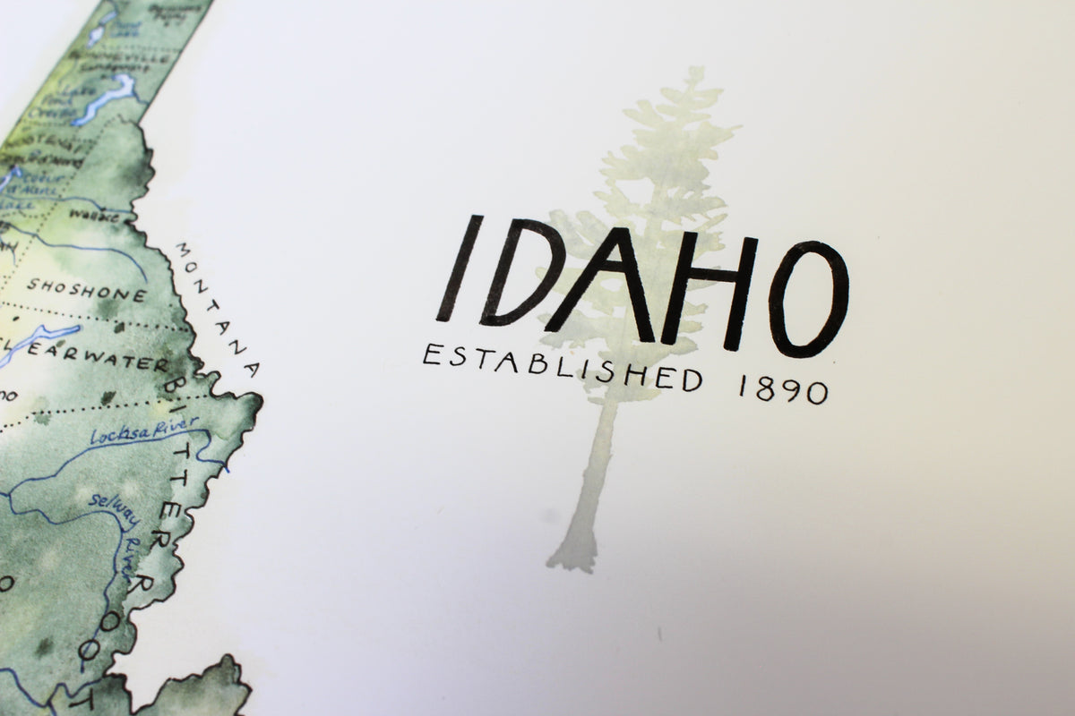 Idaho State Map Watercolor Art Print – Elizabeth Person Art