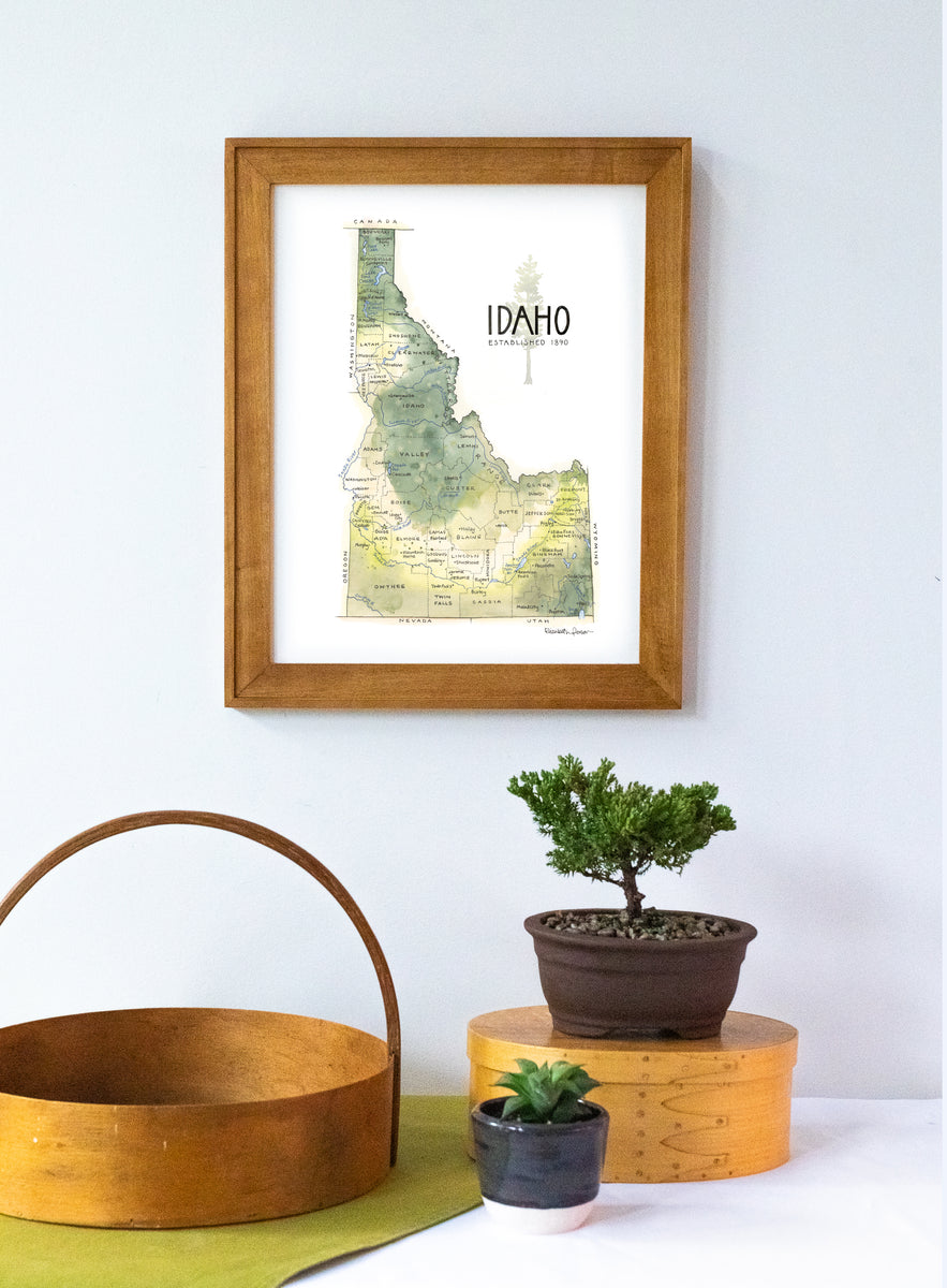 Idaho State Map Watercolor Art Print – Elizabeth Person Art