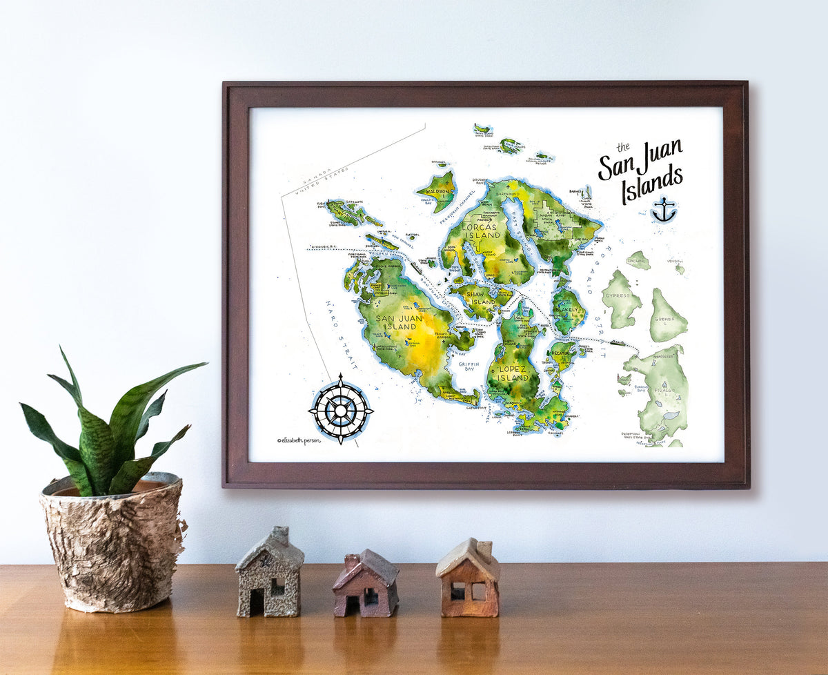 The San Juan Islands Map Art Print Elizabeth Person Art And Design