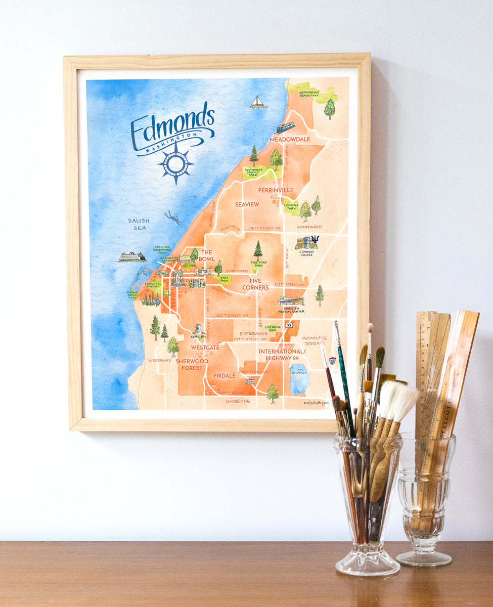 Edmonds Map Art Print – Elizabeth Person Art