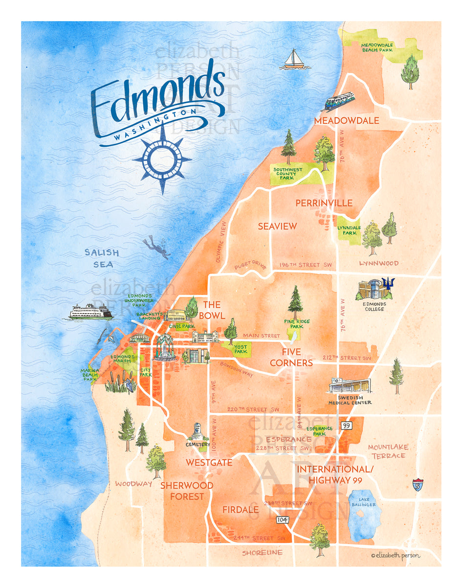 Edmonds Map Art Print – Elizabeth Person Art