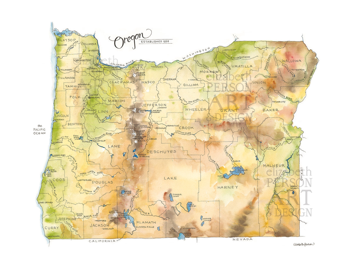 Oregon State Map Art Print – Elizabeth Person Art