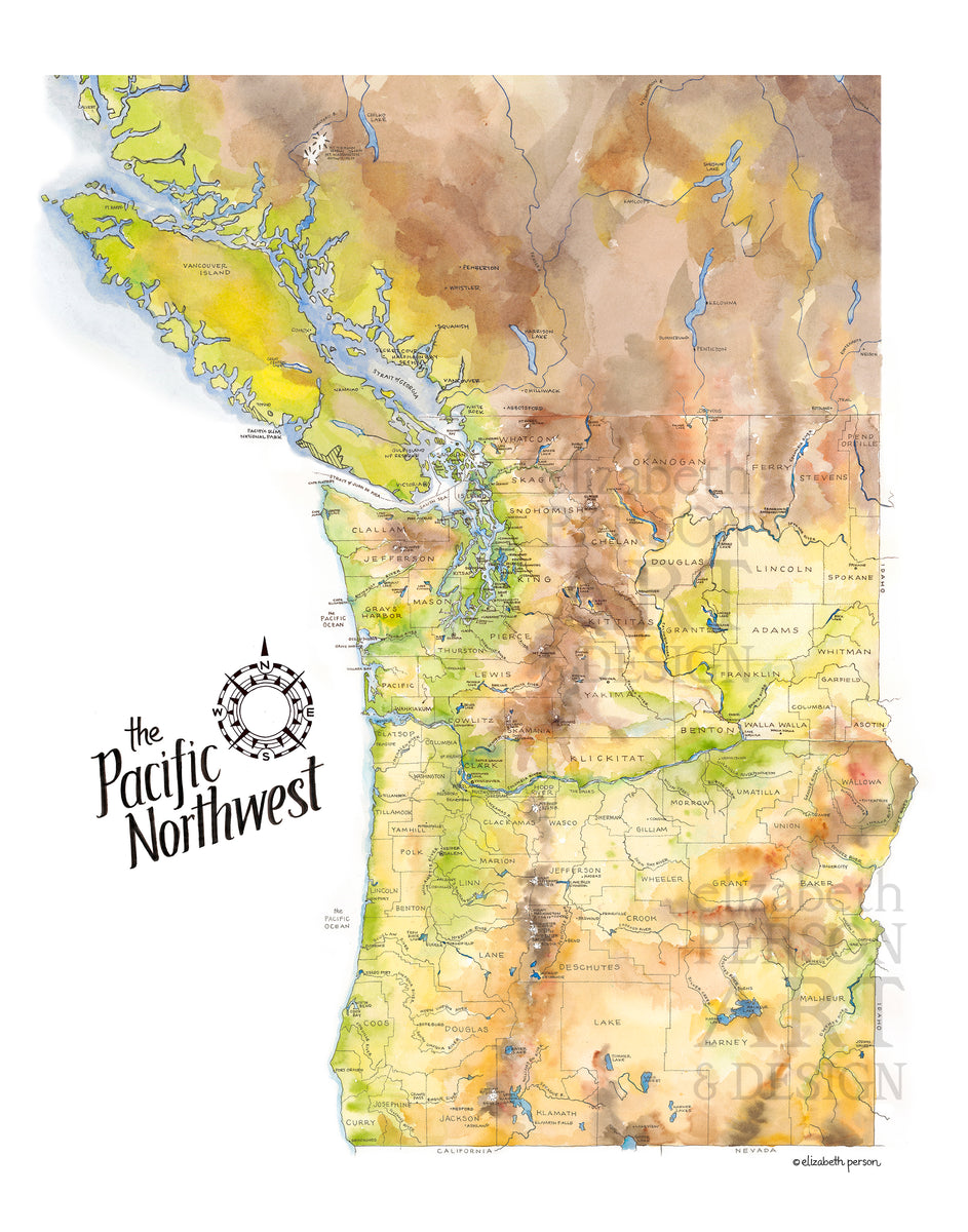 Pacific Northwest Map – Elizabeth Person Art
