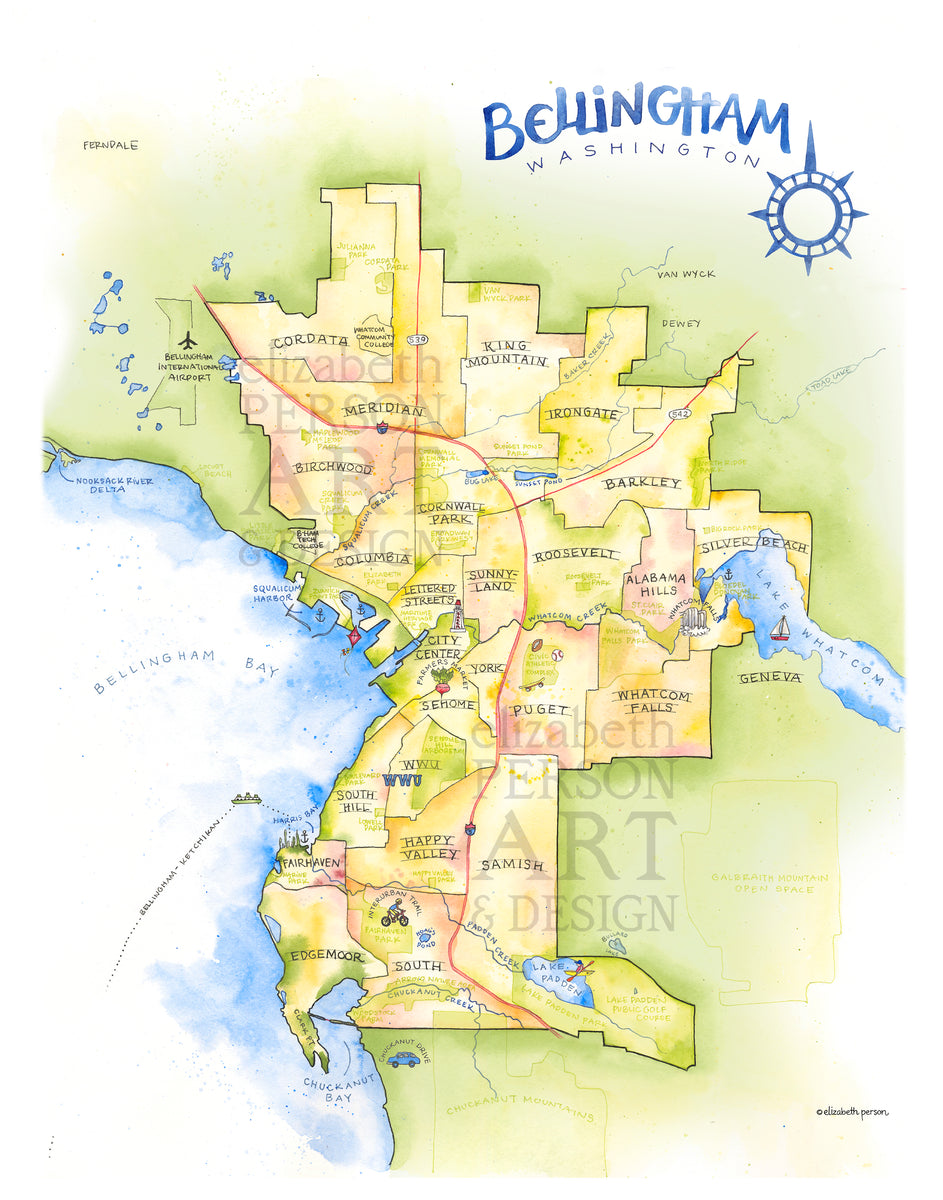 Bellingham Map Art Print – Elizabeth Person Art