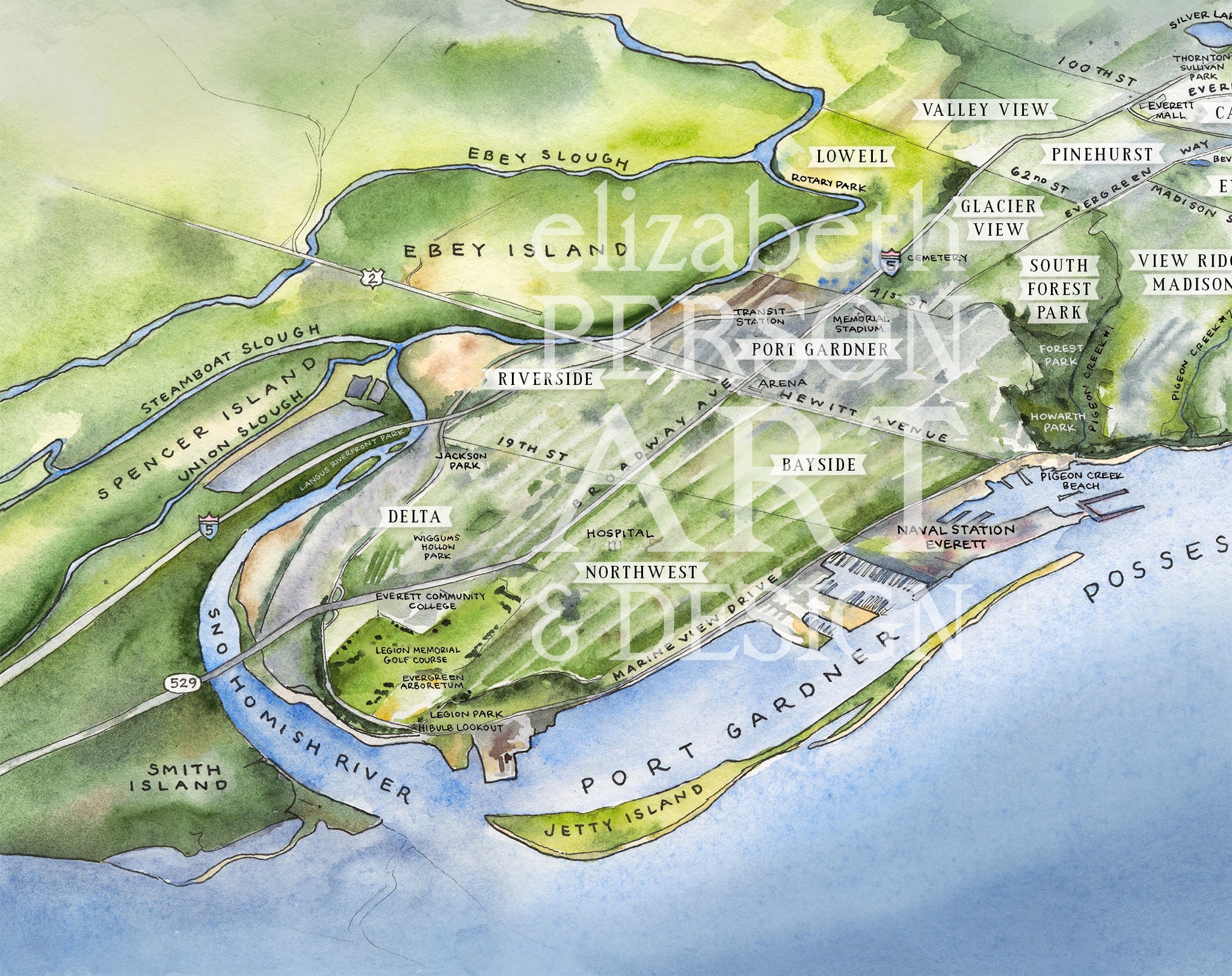 Everett Map – Elizabeth Person Art