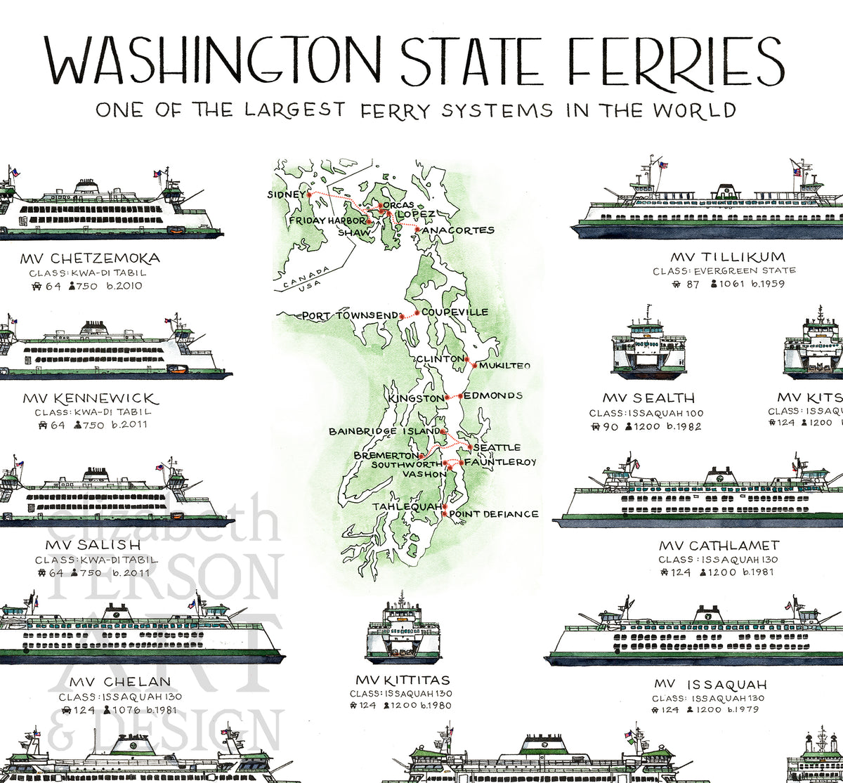 Ferries of Washington State Art Print – Elizabeth Person Art