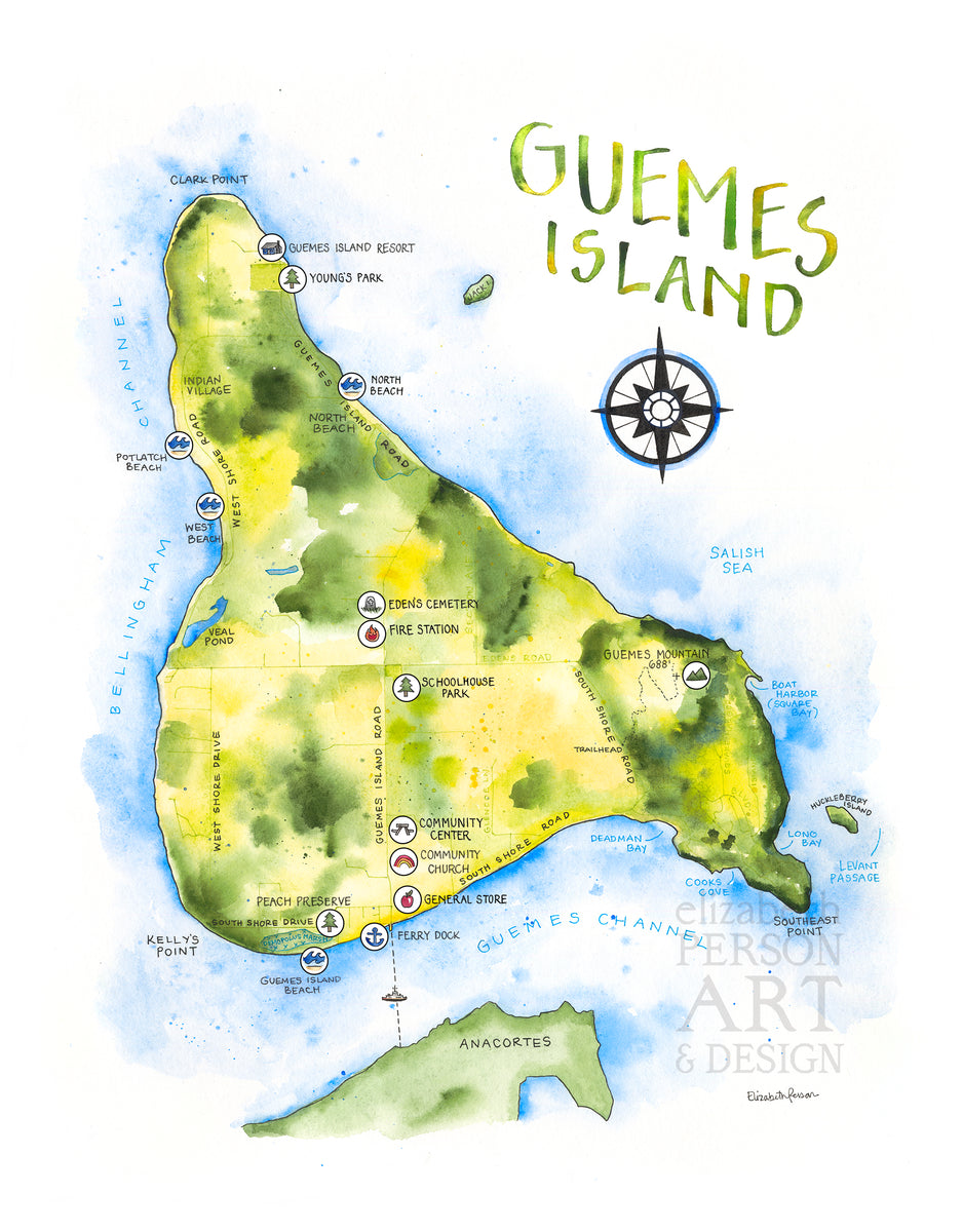 Guemes Island Map Art Print – Elizabeth Person Art & Design
