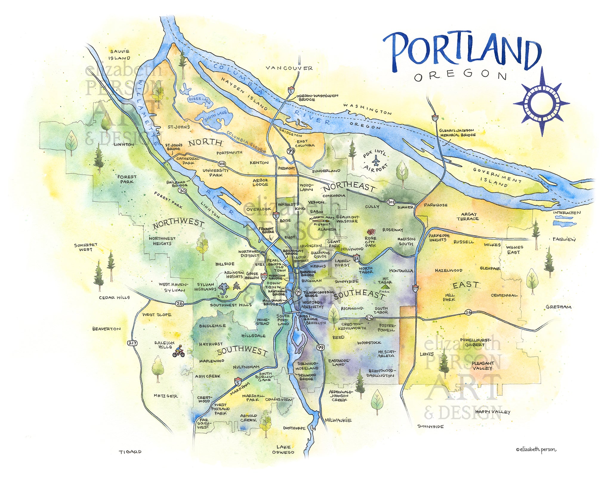 Large Map Of Portland Oregon Portland Map Detailed City Poster Royalty