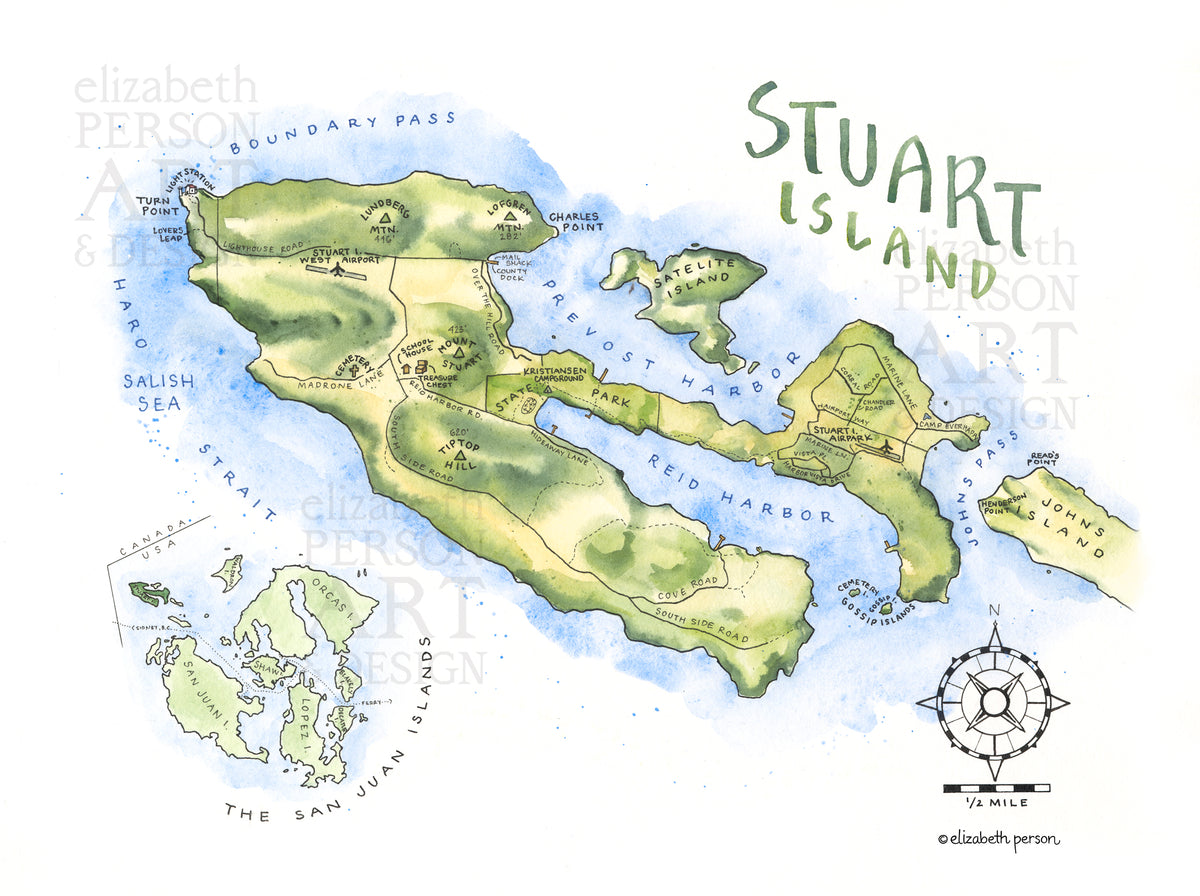 Stuart Island Map Art Print – Elizabeth Person Art & Design