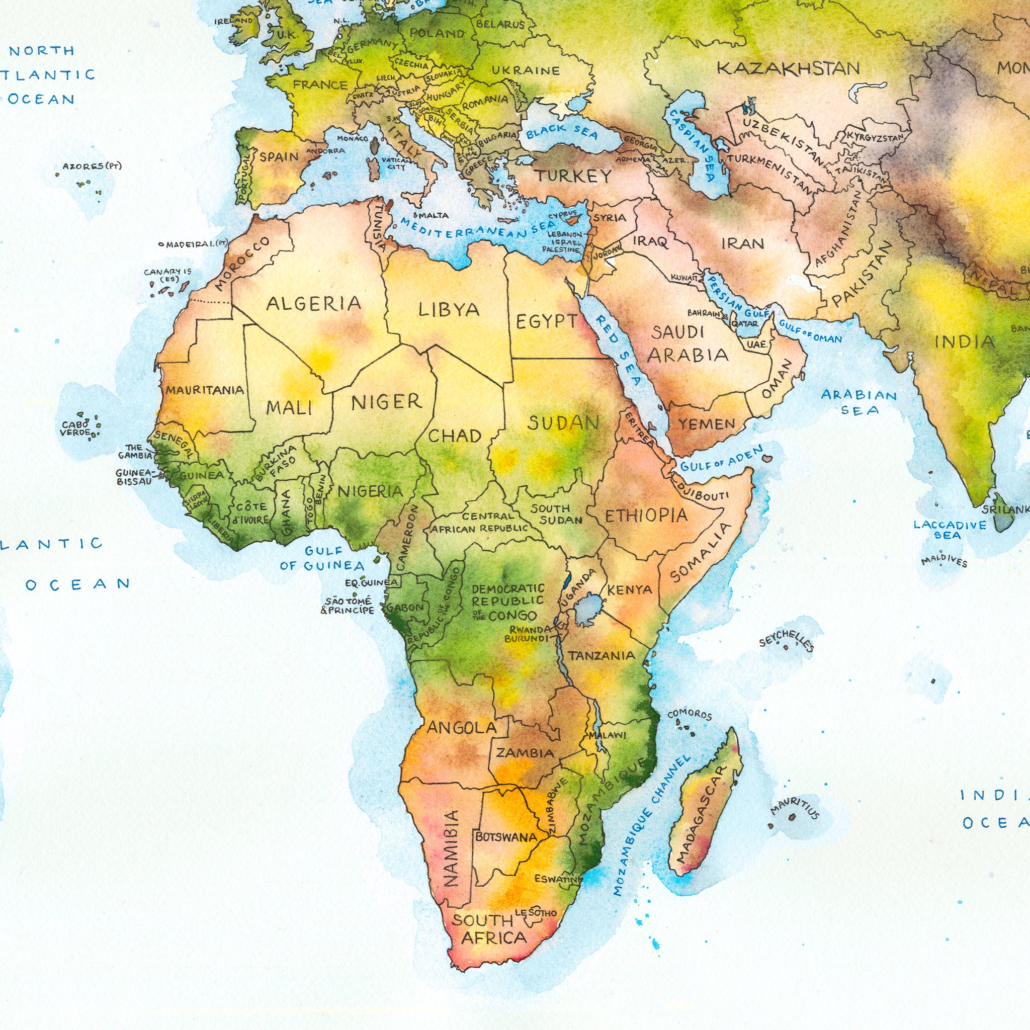 World Map Mountains Labeled