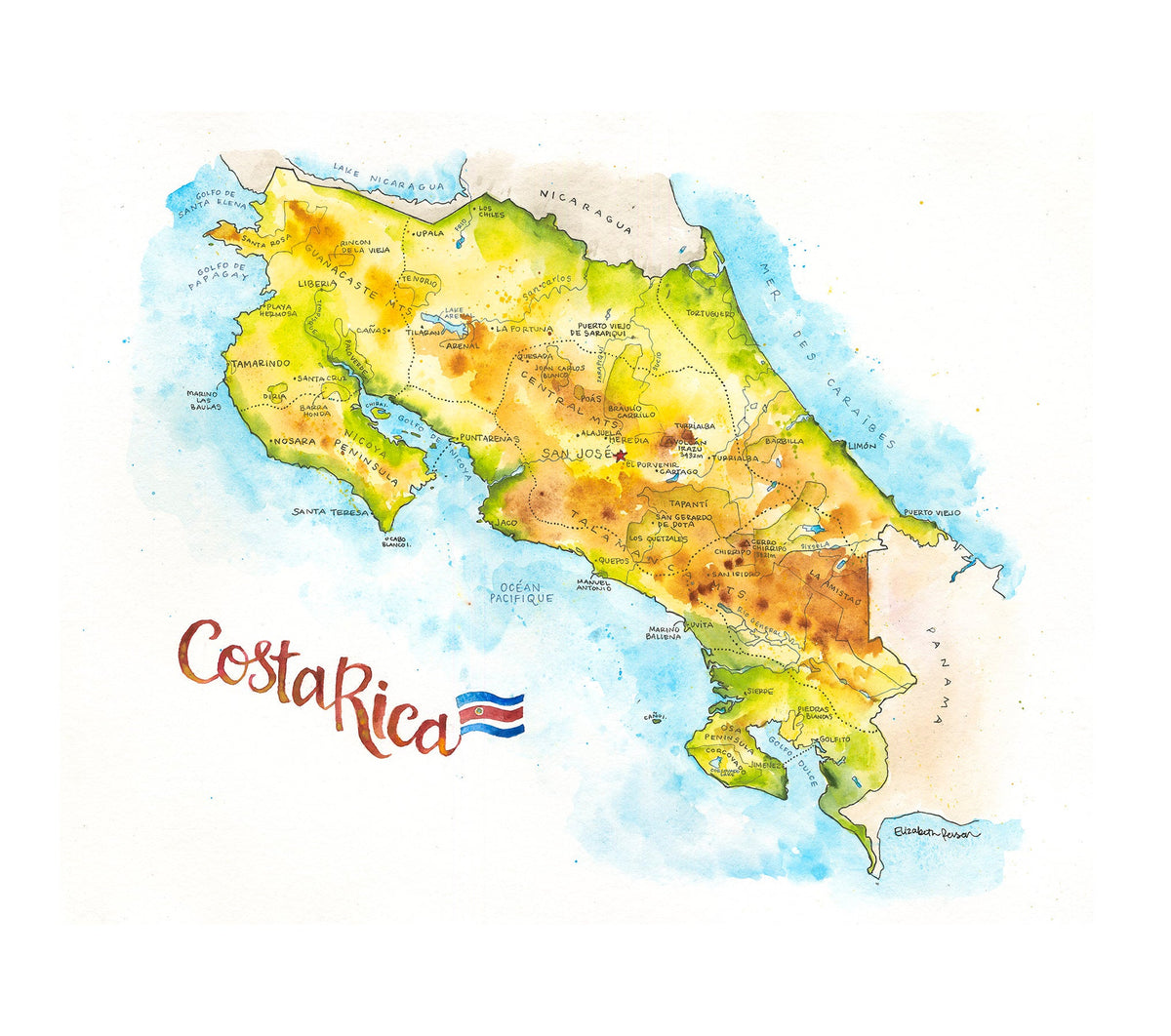 Costa Rica Map Art Print – Elizabeth Person Art & Design