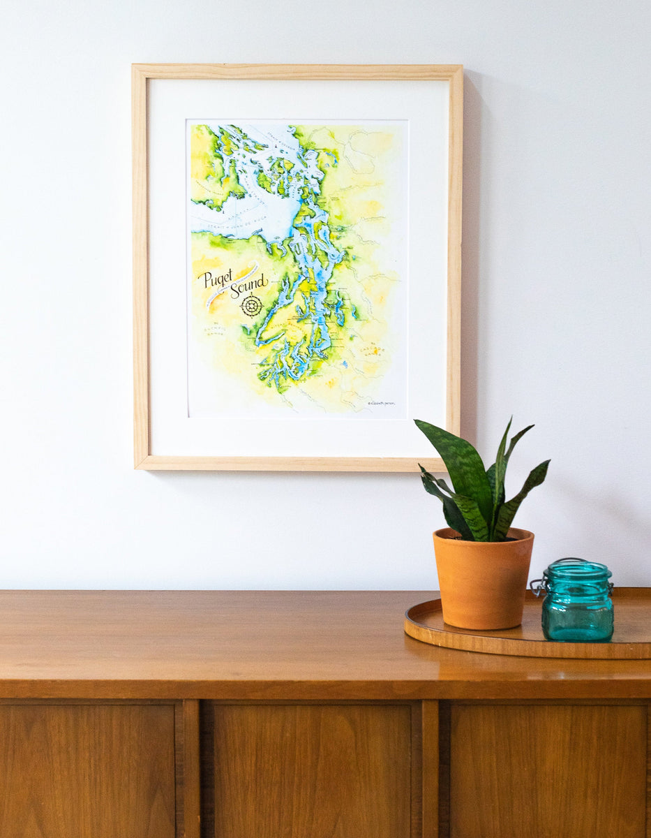 Puget Sound Watercolor Map Art Print – Elizabeth Person Art