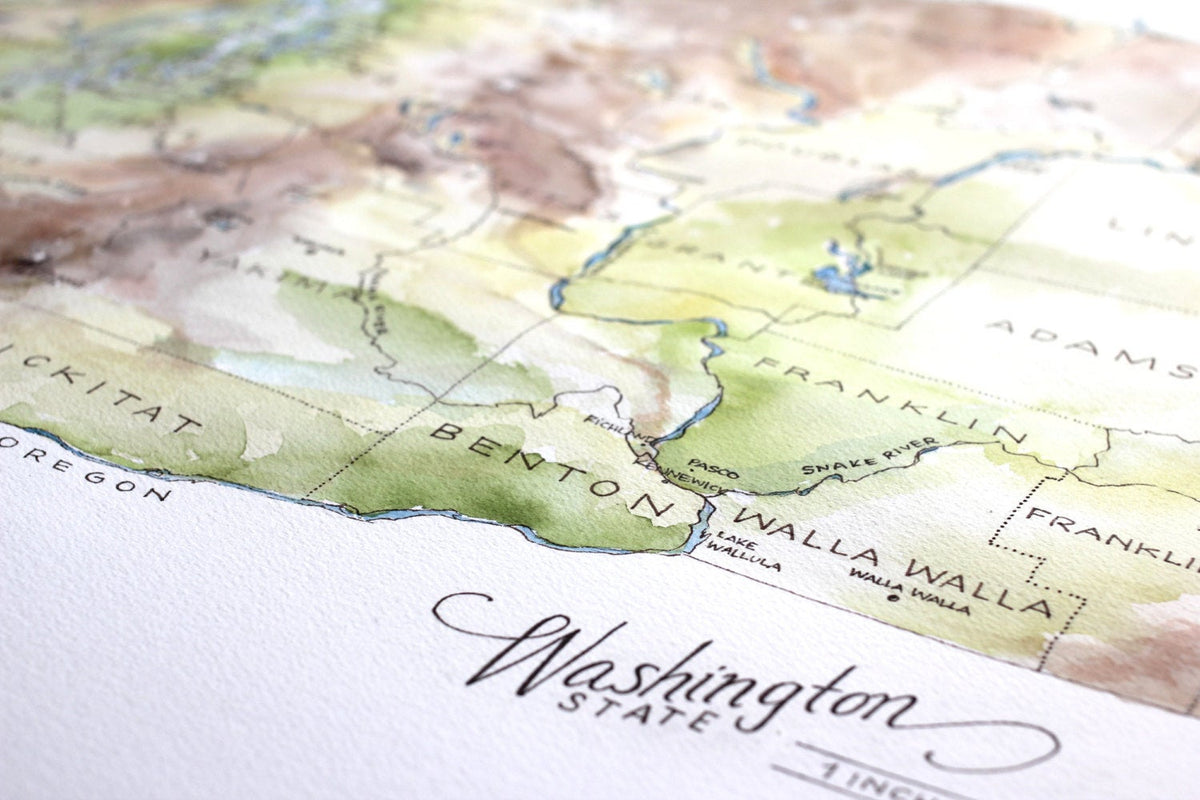 Washington State Map Watercolor Art Print – Elizabeth Person Art